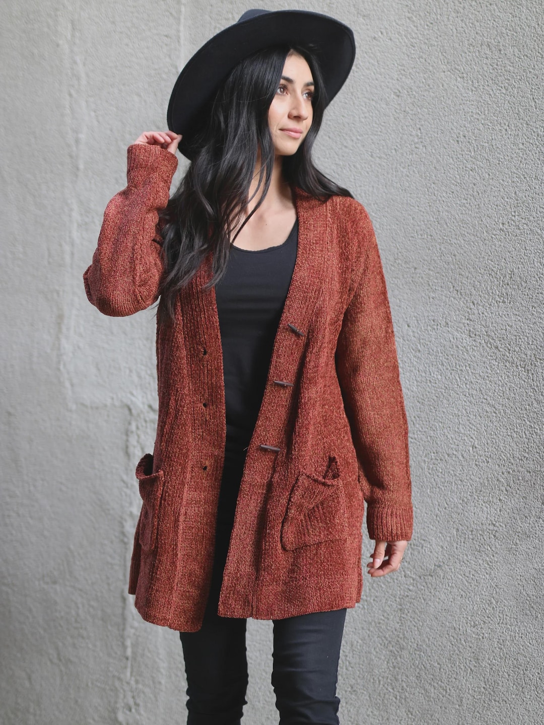 Chenille Cardigan: Warm Knit Sweater With Wooden Buttons - Etsy