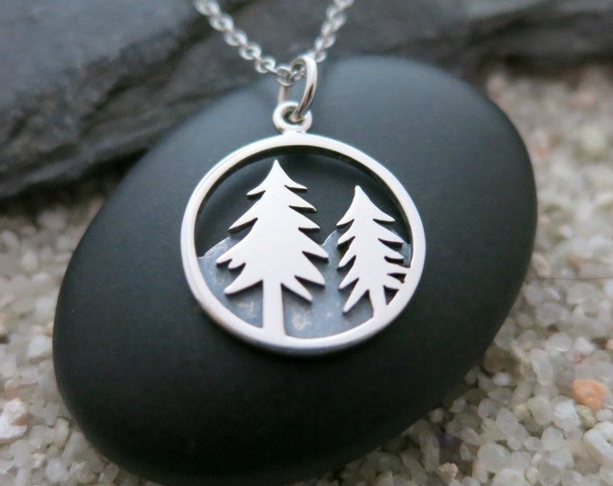 Forest Necklace Sterling Silver Pine Tree Charm Nature - Etsy