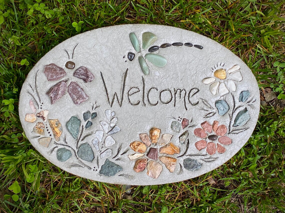8in. Welcome Stone, Housewarming Gift, Garden Decor, All-natural ...