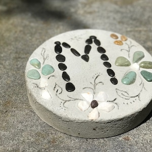 Monogram Stepping Stone W/ Personalized Initial, River Rock Mosaic ...