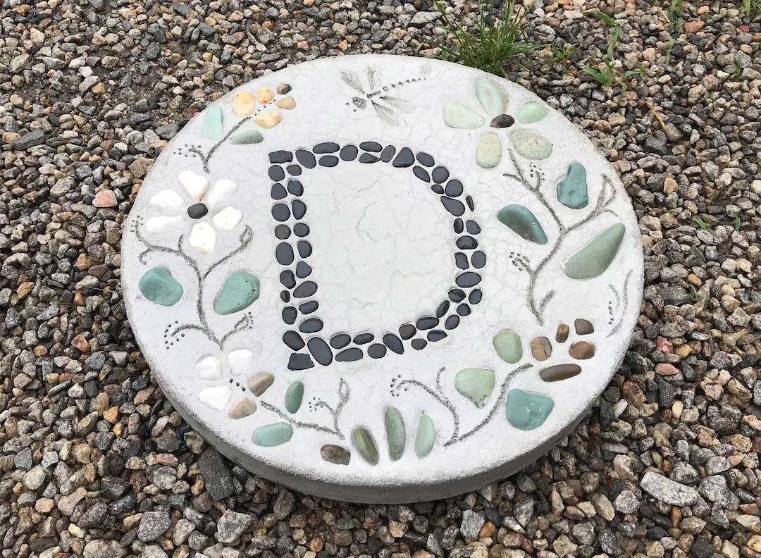 Monogram Stepping Stone W/ Personalized Initial, River Rock Mosaic ...