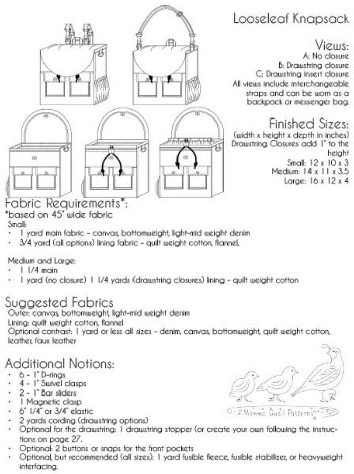 Looseleaf Knapsack PDF Sewing Pattern - Etsy