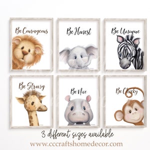 Set of Six (6) Safari/jungle Wild Animal Nursery Art Prints - With Cute ...