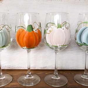 Hand Painted Fall Blue Pumpkin Stemless Wine Glasses. Perfect for ...