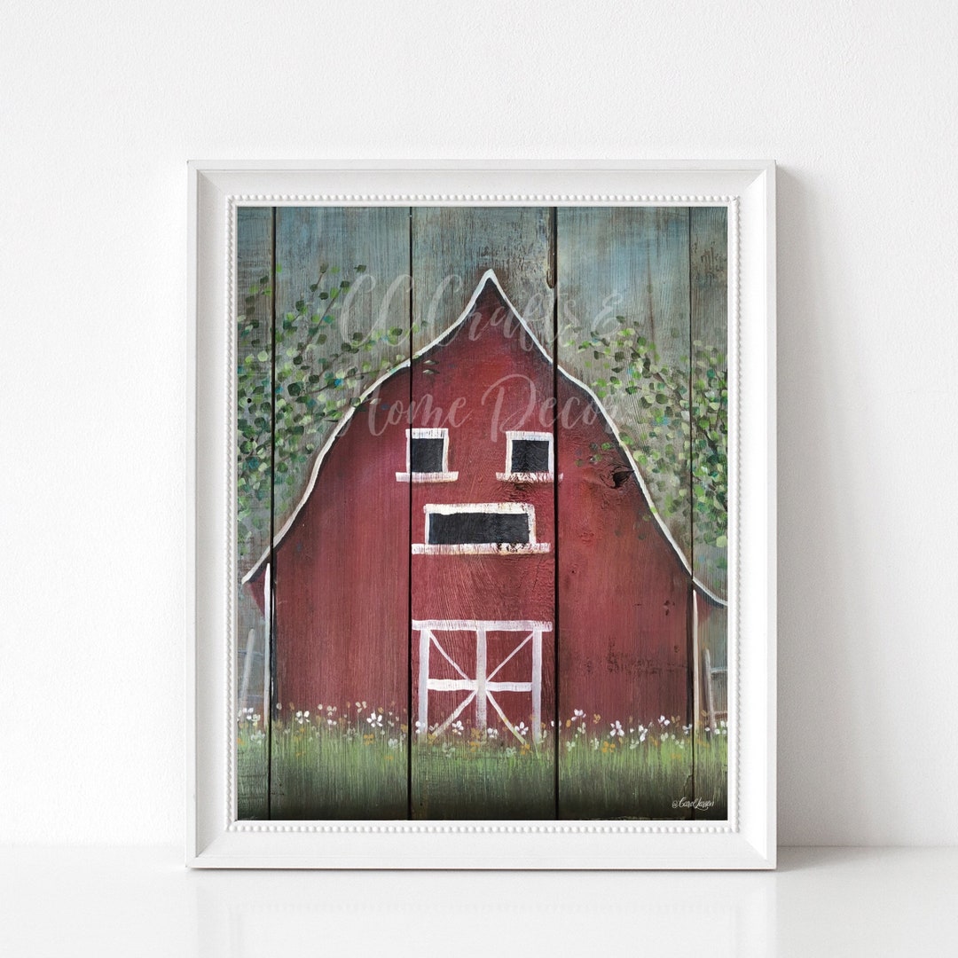 Red Barn Art Print, Barn Print, Giclee Print, Rustic Farmhouse Barn ...