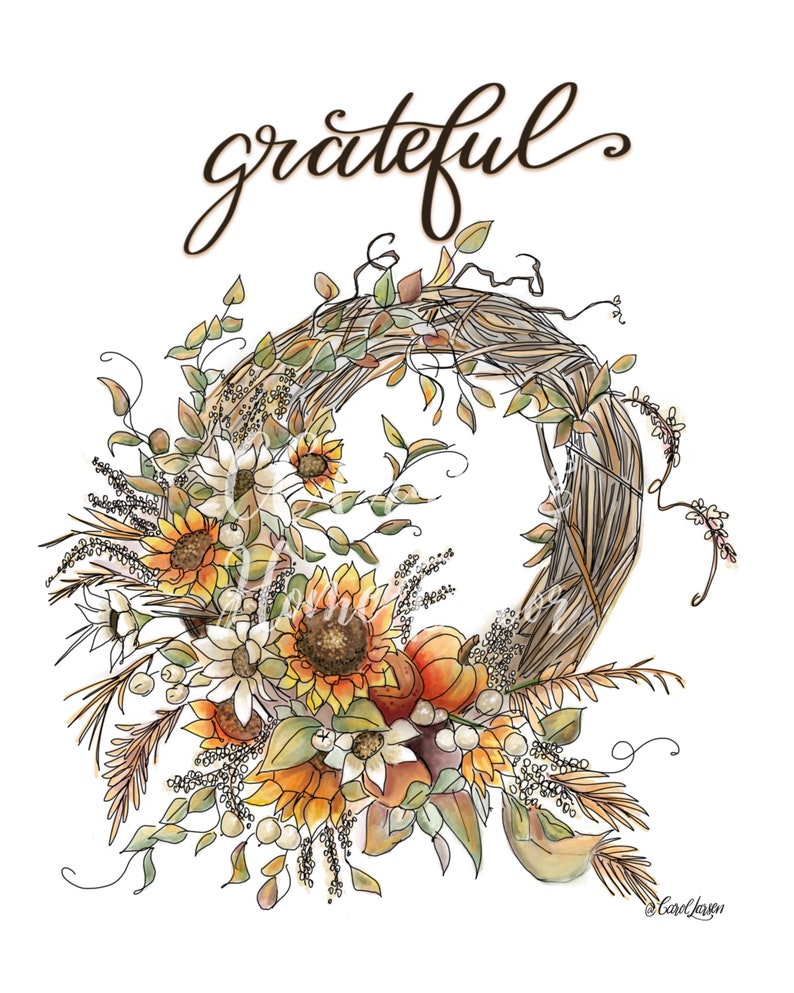 Fall Autumn Floral Wreath Art Print. Original Fall Wall Decor | Etsy