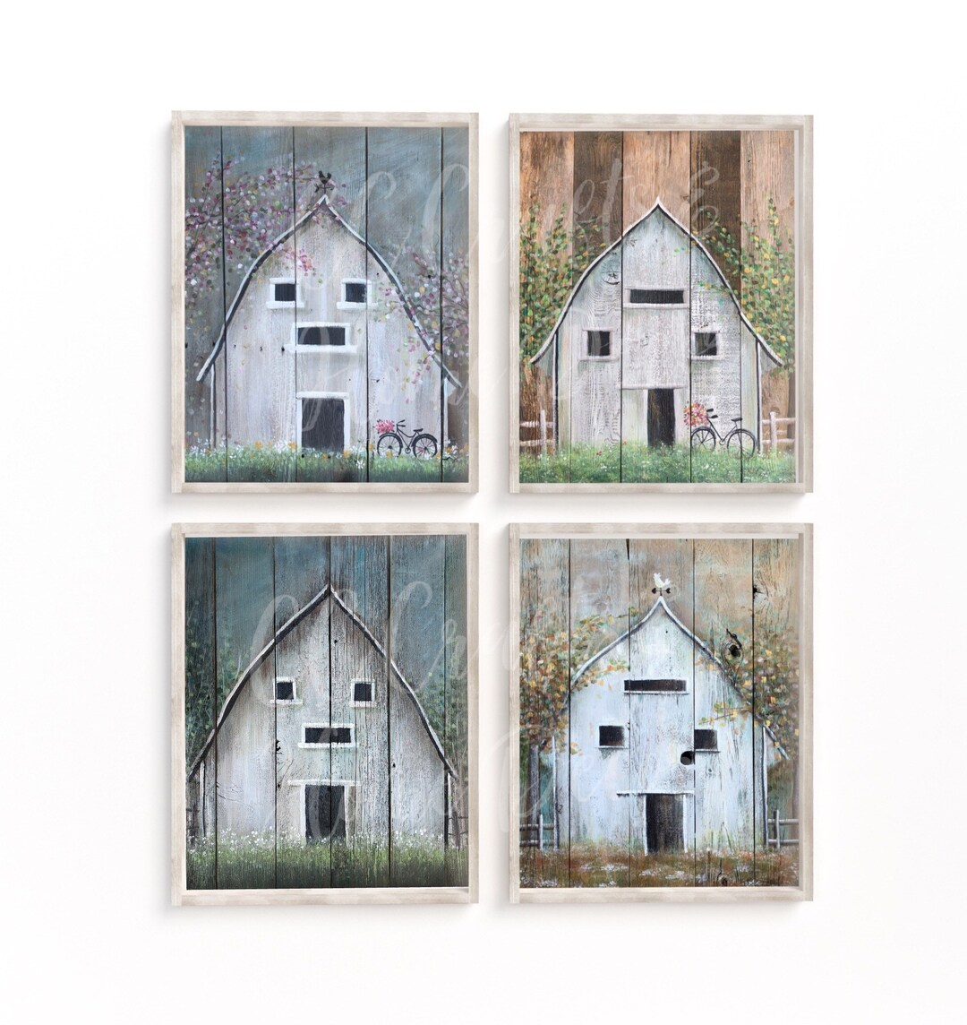Rustic White Barns ART PRINTS, Set of Four. Giclee Prints From Original ...