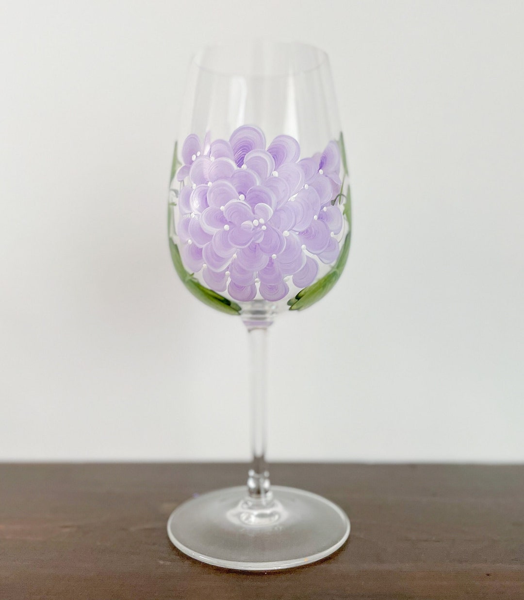 Purple Hydrangea 16oz Wine Glasses With Stems. Hand Painted. Wine Lover ...