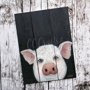 Farmhouse Pig on Rustic Wood ART PRINT, Wall Art, Farmhouse Decor, Pig ...