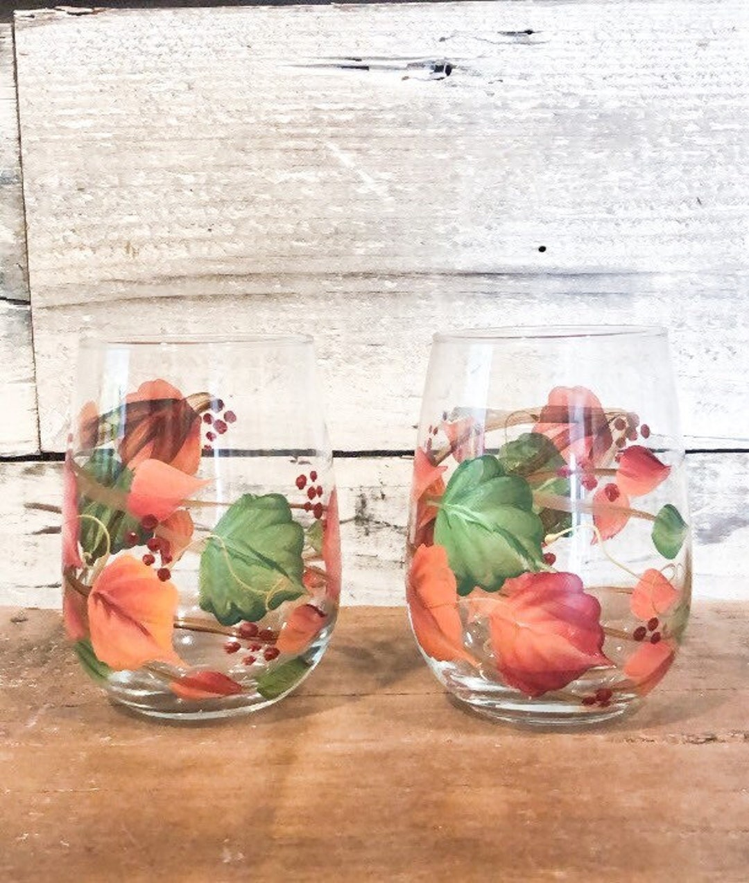Fall, Autumn Leaves Stemless Wine Glasses. 17oz. Thanksgiving Dinner ...