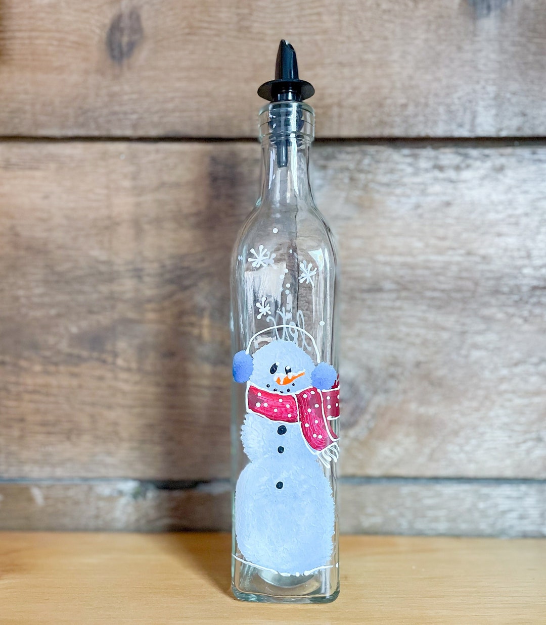 Hand Painted Holiday Snowman Olive Oil, Dish Soap Dispenser Bottle for ...