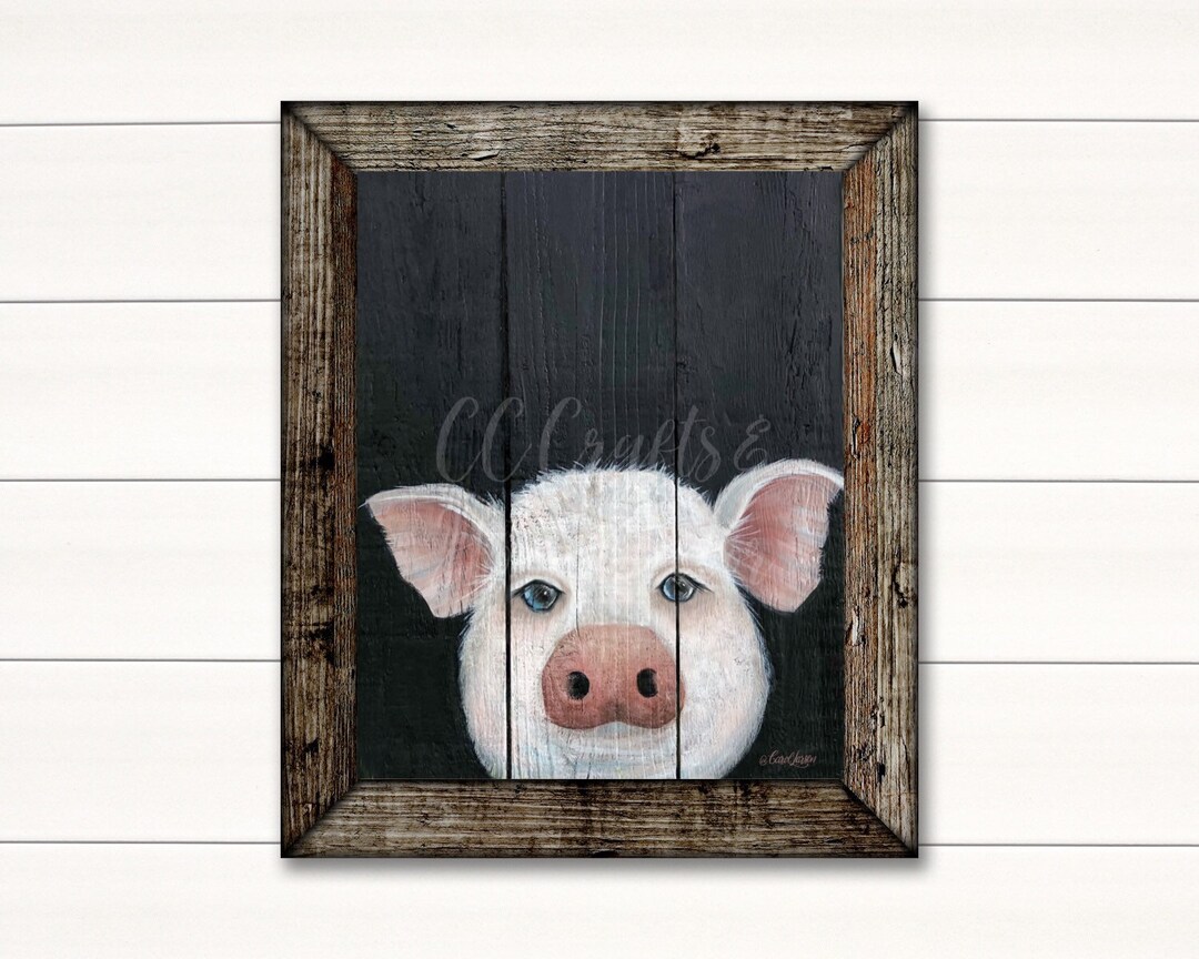 Farmhouse Pig on Rustic Wood ART PRINT, Wall Art, Farmhouse Decor, Pig ...