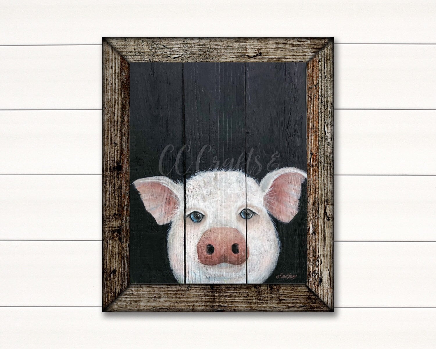 Farmhouse Pig on Rustic Wood ART PRINT, Wall Art, Farmhouse Decor, Pig ...