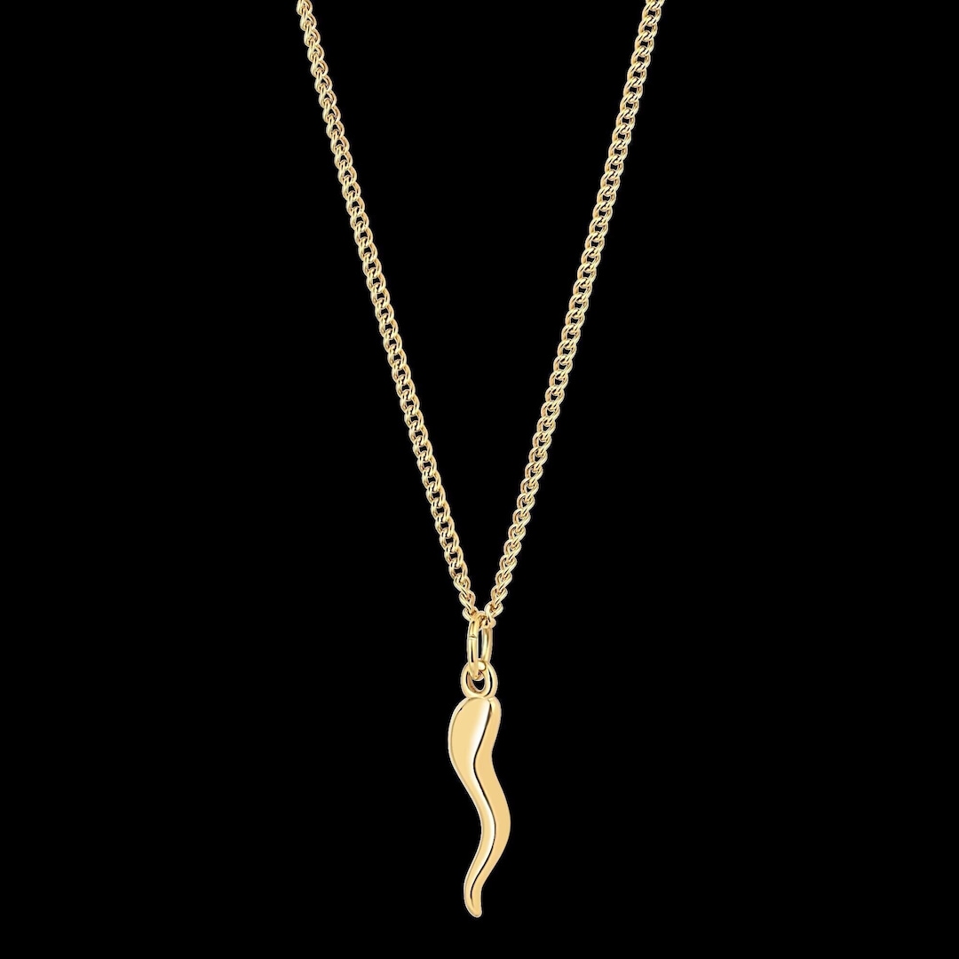 Italian Horn Necklace Set - 14K Gold Horn Pendant & Necklace - Gold ...