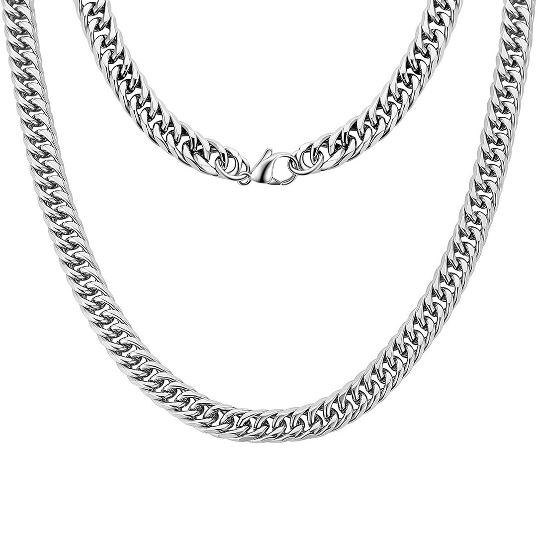 Silver Double Curb / Cuban Links Chain Necklace, Men's Chain & Women's ...