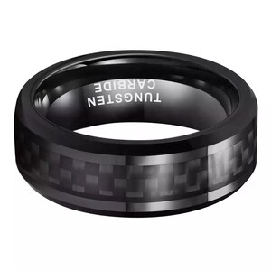 Men's Black Tungsten Ring W/ Black Carbon Fiber Inlay, Black Wedding ...
