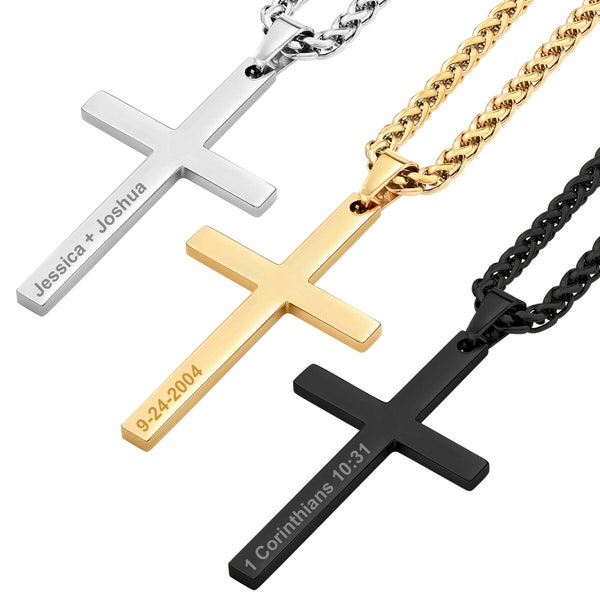 Black Cross Engraved Necklace - Etsy
