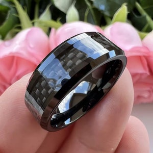 Men's Black Tungsten Ring W/ Black Carbon Fiber Inlay, Black Wedding ...