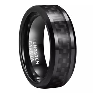 Men's Black Tungsten Ring W/ Black Carbon Fiber Inlay, Black Wedding ...