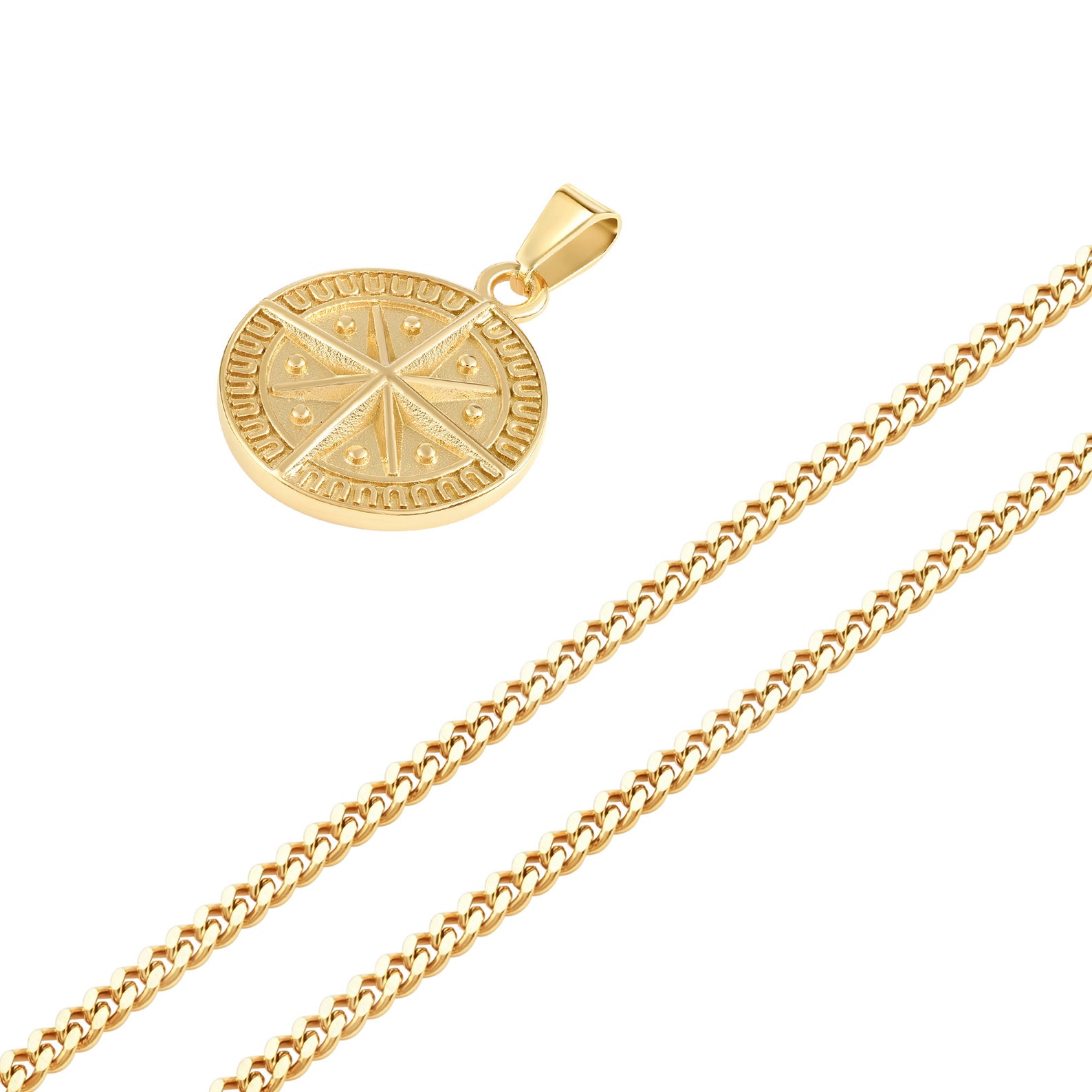 Men's Gold Compass North Star Pendant & Stainless Steel Chain, Vintage ...