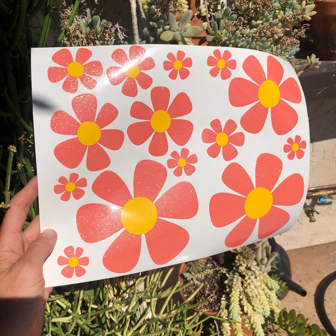 Glitter Flower Decal Set of 14, Car Sticker, Glitter Decal, Flower ...