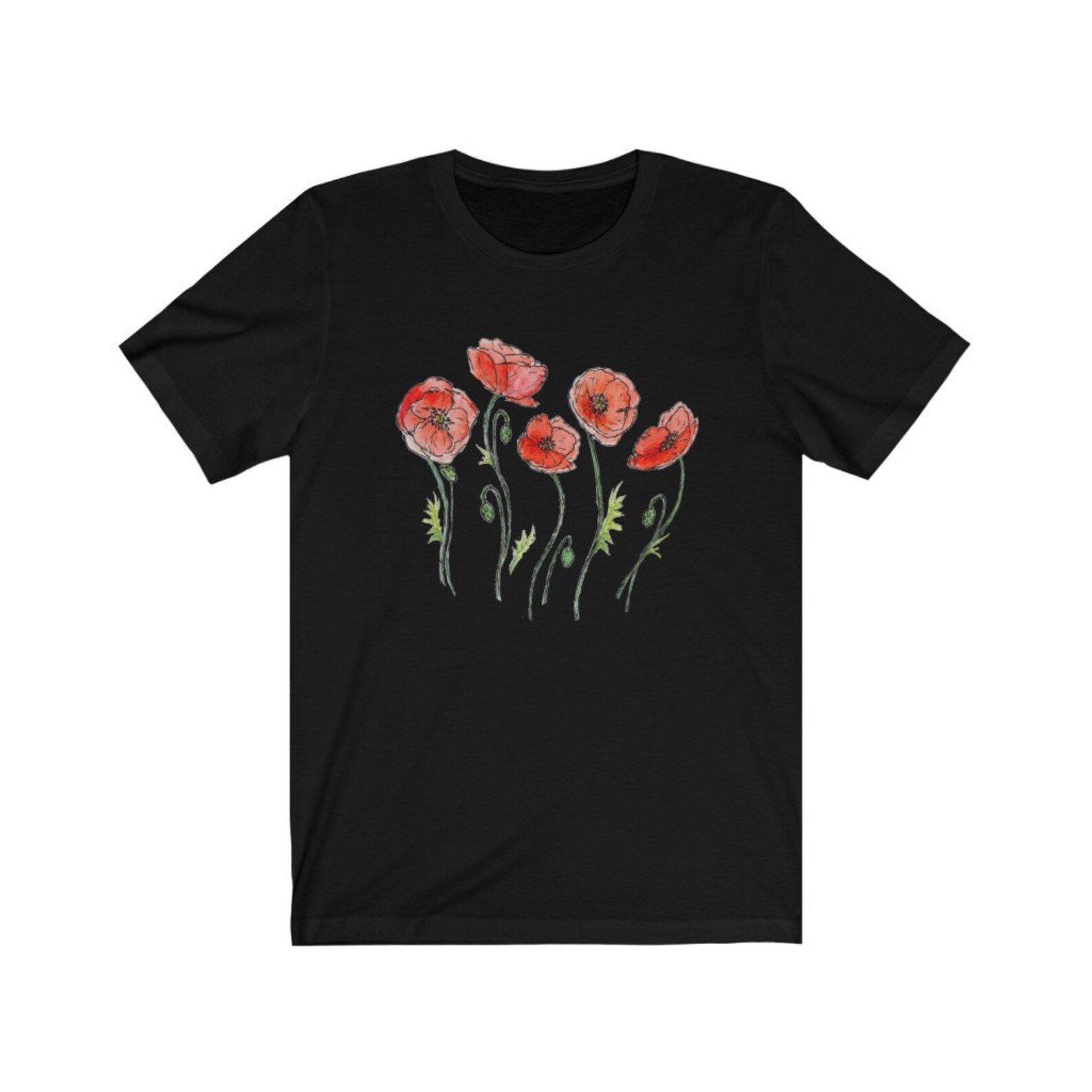 Red Poppy Flower T Shirt Wildflower Shirt Floral Watercolor - Etsy
