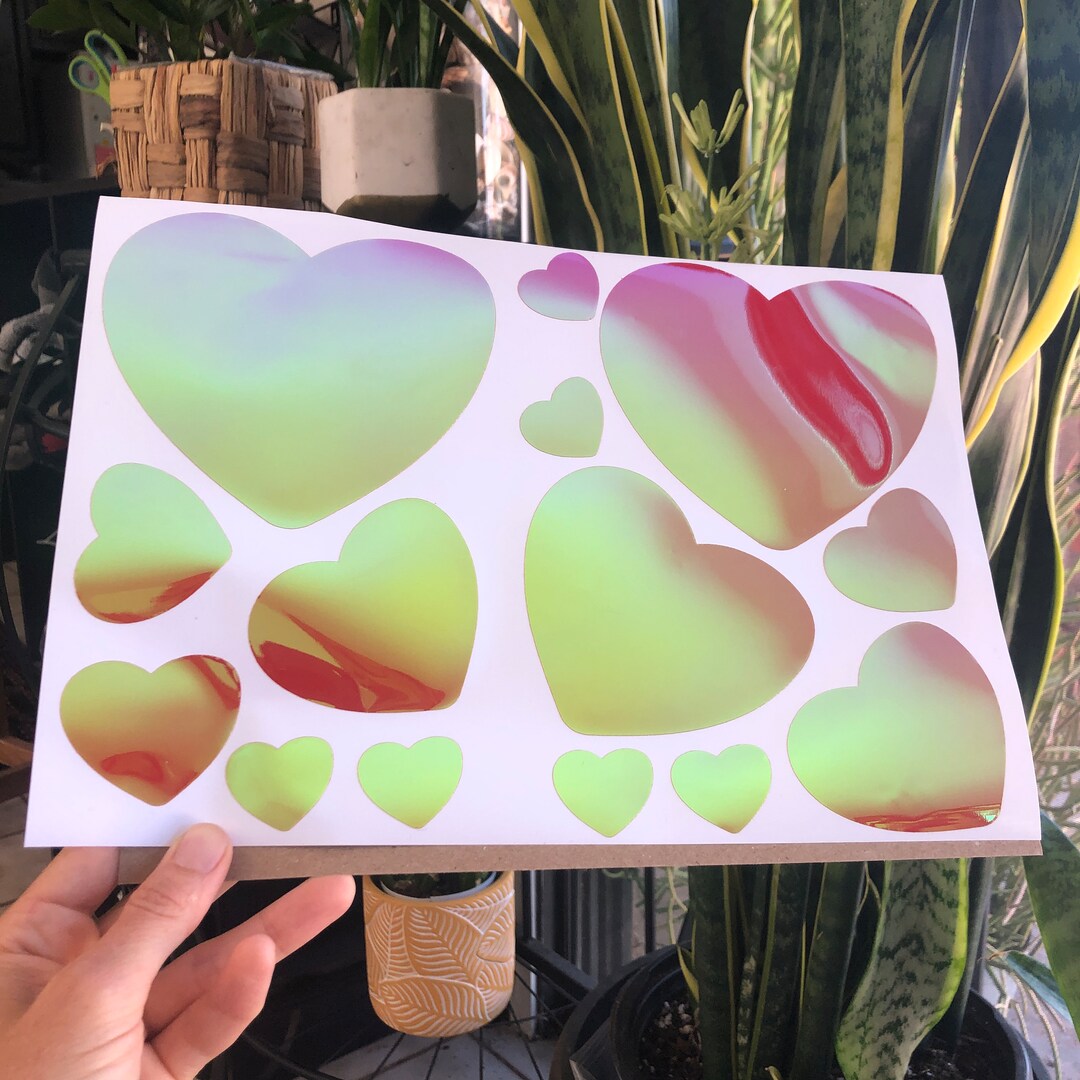 Holographic Heart Decal Set of 14/ Valentines Heart Sticker Sheet, Car ...
