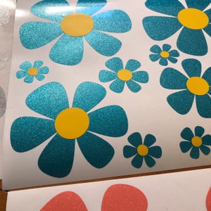 Glitter Flower Decal Set of 14, Car Sticker, Glitter Decal, Flower ...