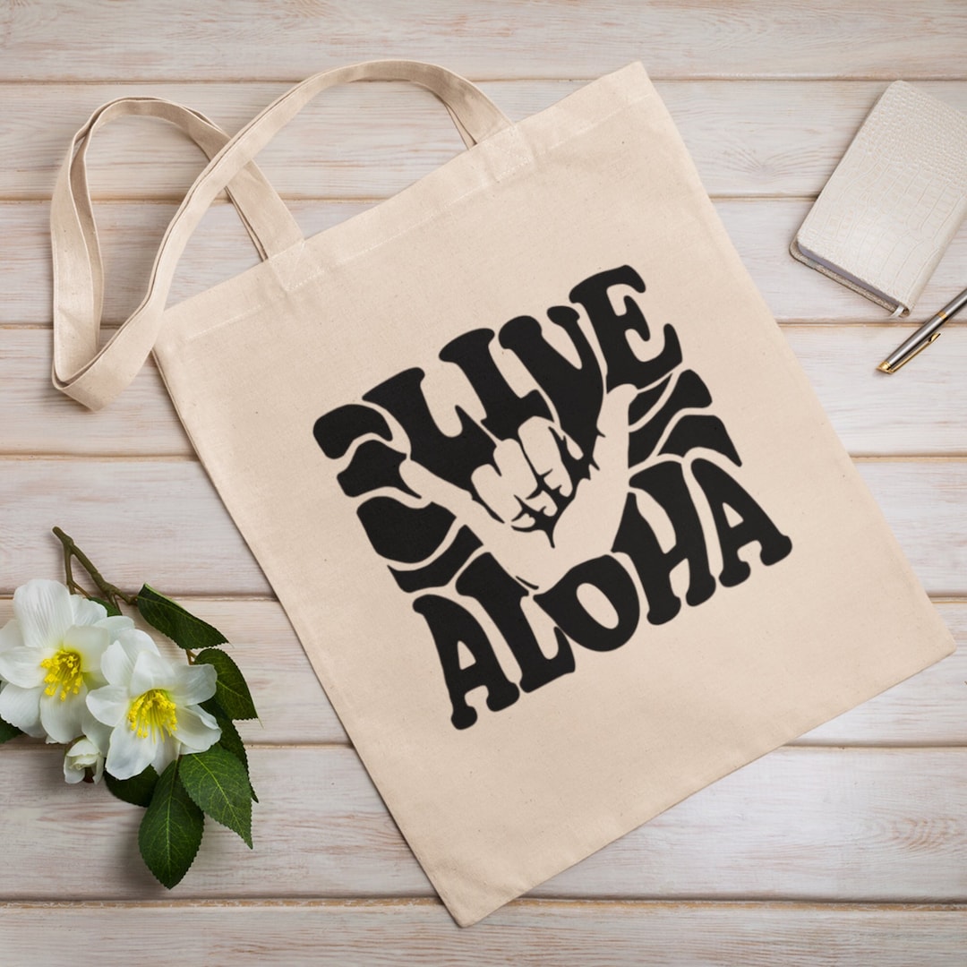 Live Aloha Tote Bag, Hawaii Tote Bag, Beach Bag, Hawaiian Bag, Trendy ...