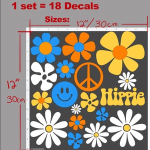 Daisy Decal Set of 18, Hippie Flower Decals Car Decals Flower Stickers ...