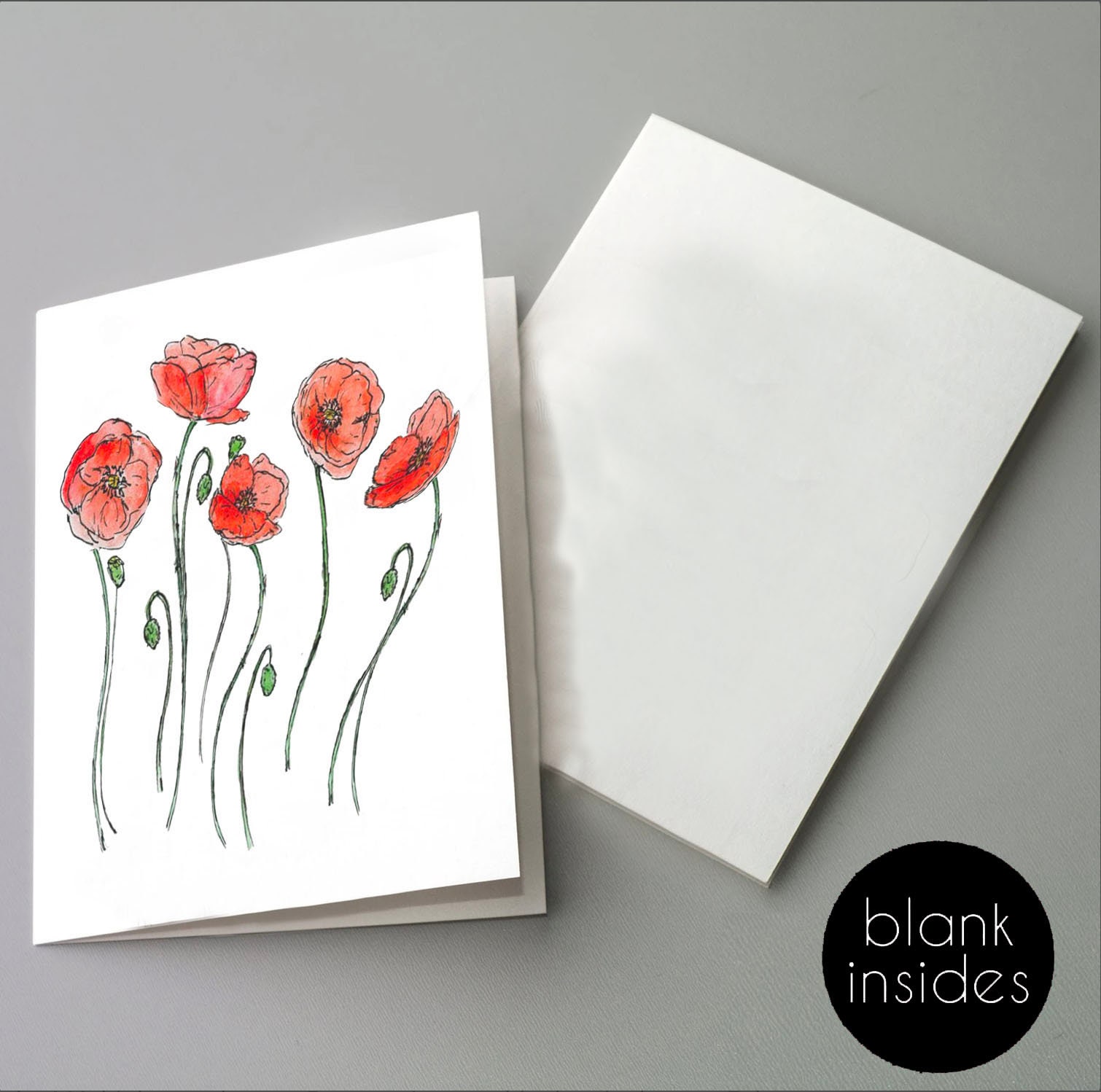 Red Poppy Flower Greeting Cards Blank Note Cards Set Handmade ...