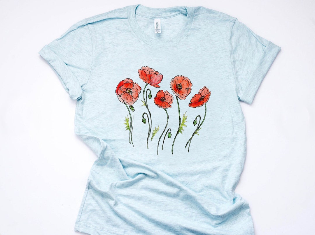 Red Poppy Flower T Shirt, Wildflower Shirt, Floral Watercolor Print ...