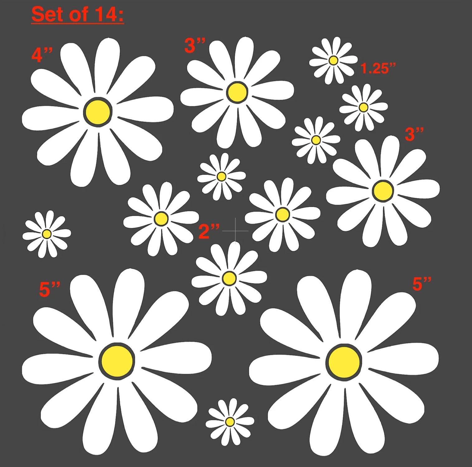 Large Daisy Decals 12" to 2" Car Stickers Flower Decals Party ...