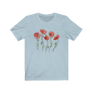 Red Poppy Flower T Shirt Wildflower Shirt Floral Watercolor - Etsy