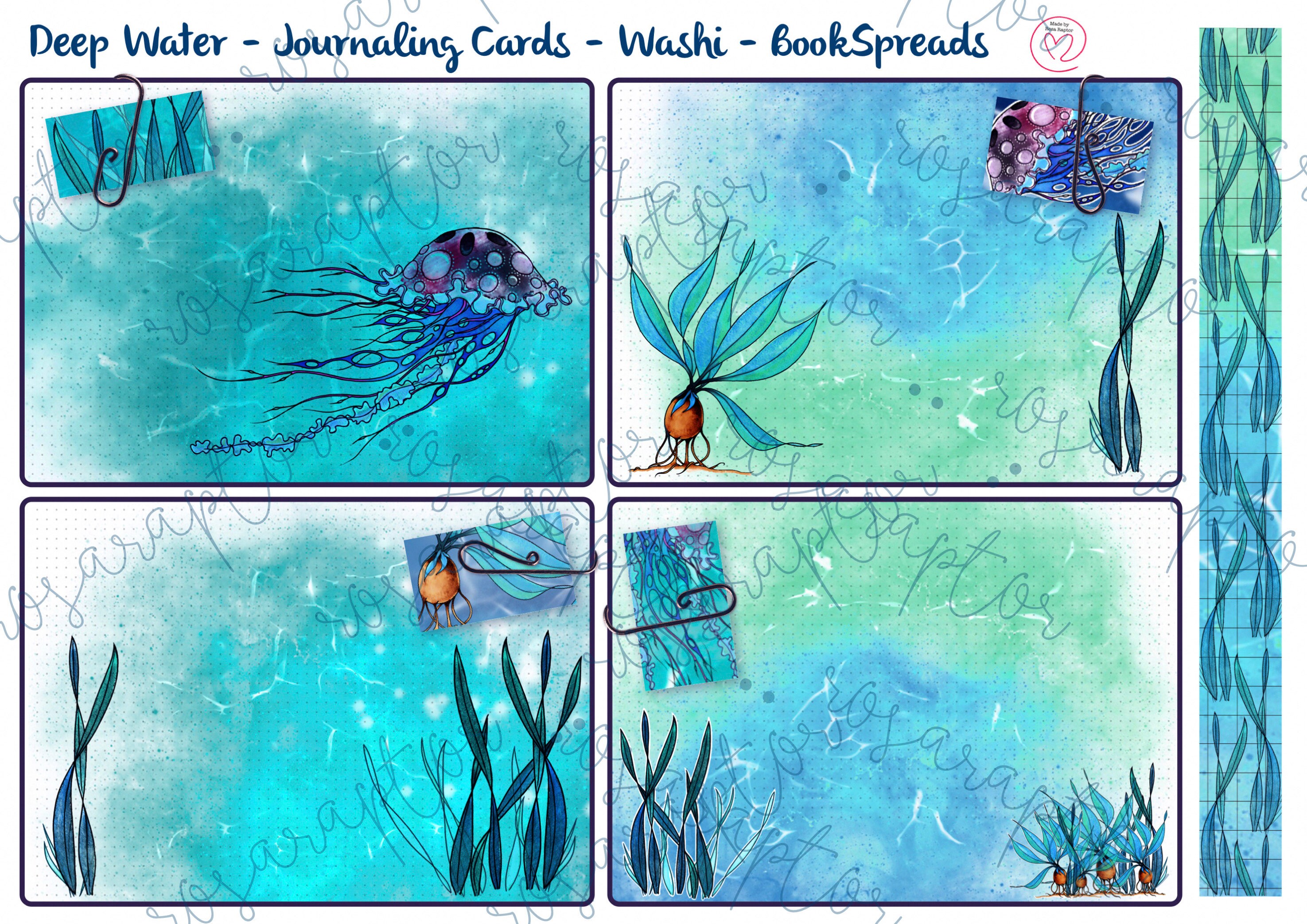 Deep Water Journaling Cards Washi Bookspreads AQUA - Etsy