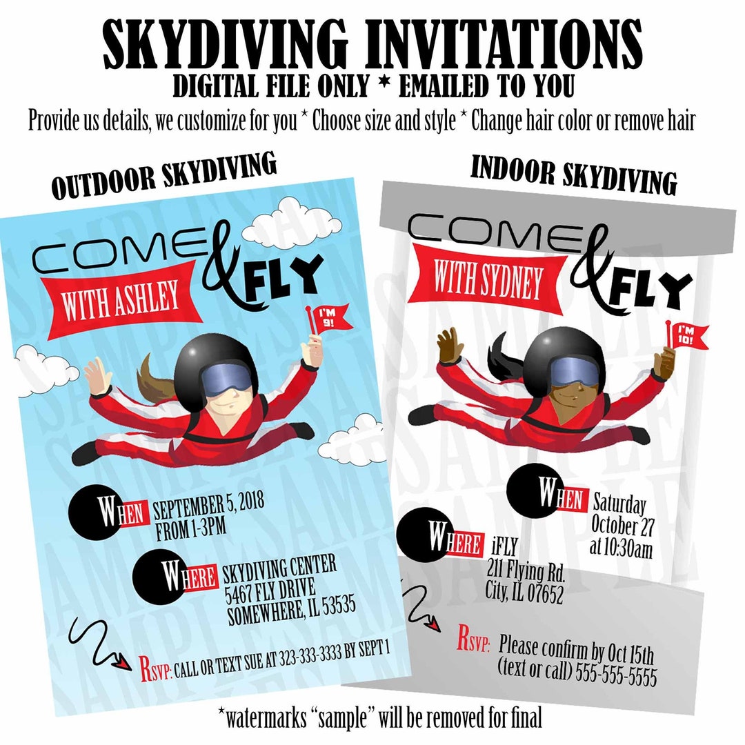 SKYDIVING Indoor or Outdoor Invitation, Custom Digital File Only, You ...