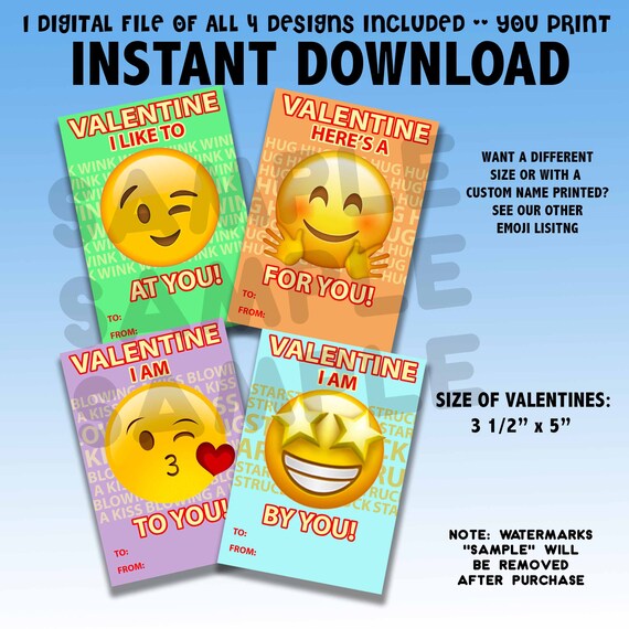 INSTANT DOWNLOAD Valentine's Day EMOJI Valentines Size 3 | Etsy
