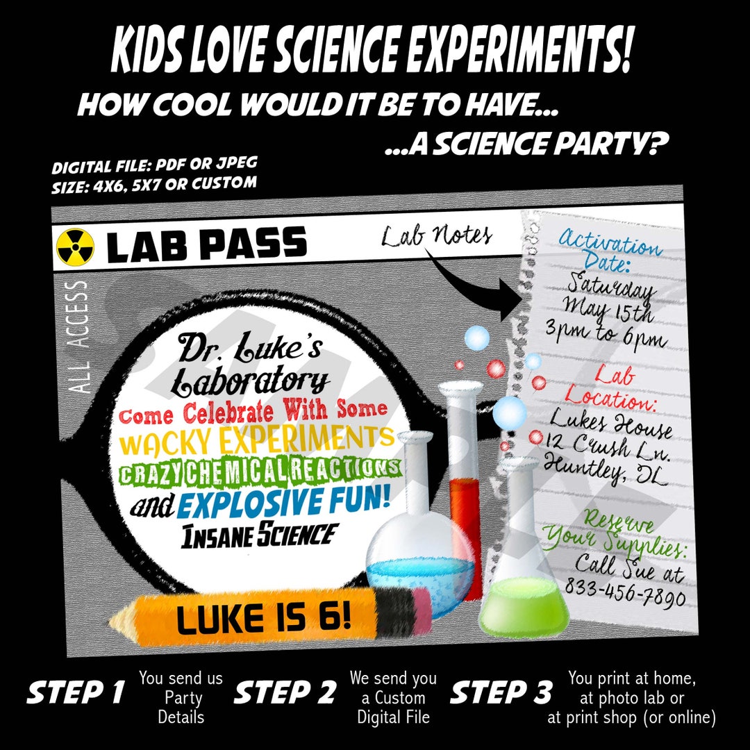 SCIENCE Themed Birthday Invitation, Mad Scientist Party Invitation ...