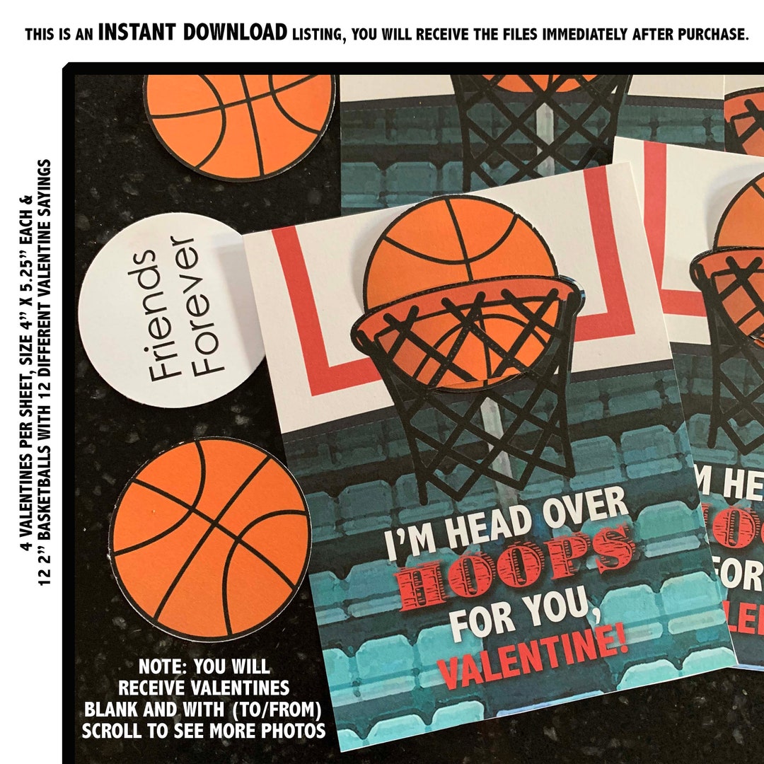 INSTANT DOWNLOAD, Basketball INTERACTIVE 4x5.24 Valentine's Day Cards ...