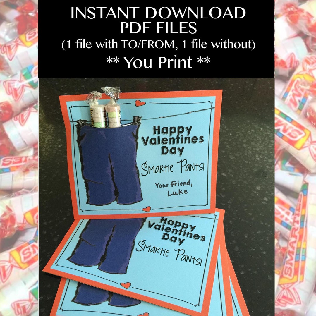 INSTANT DOWNLOAD Smartie Pants Valentines, Valentine's Day Kids School ...