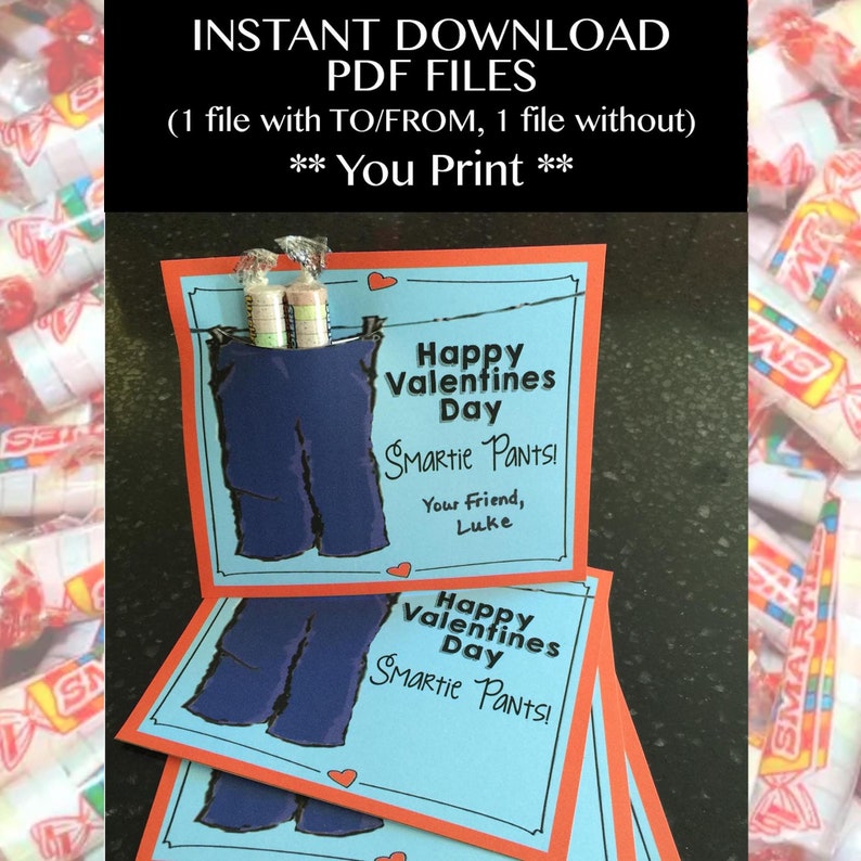 INSTANT DOWNLOAD Smartie Pants Valentines Valentine's Day - Etsy