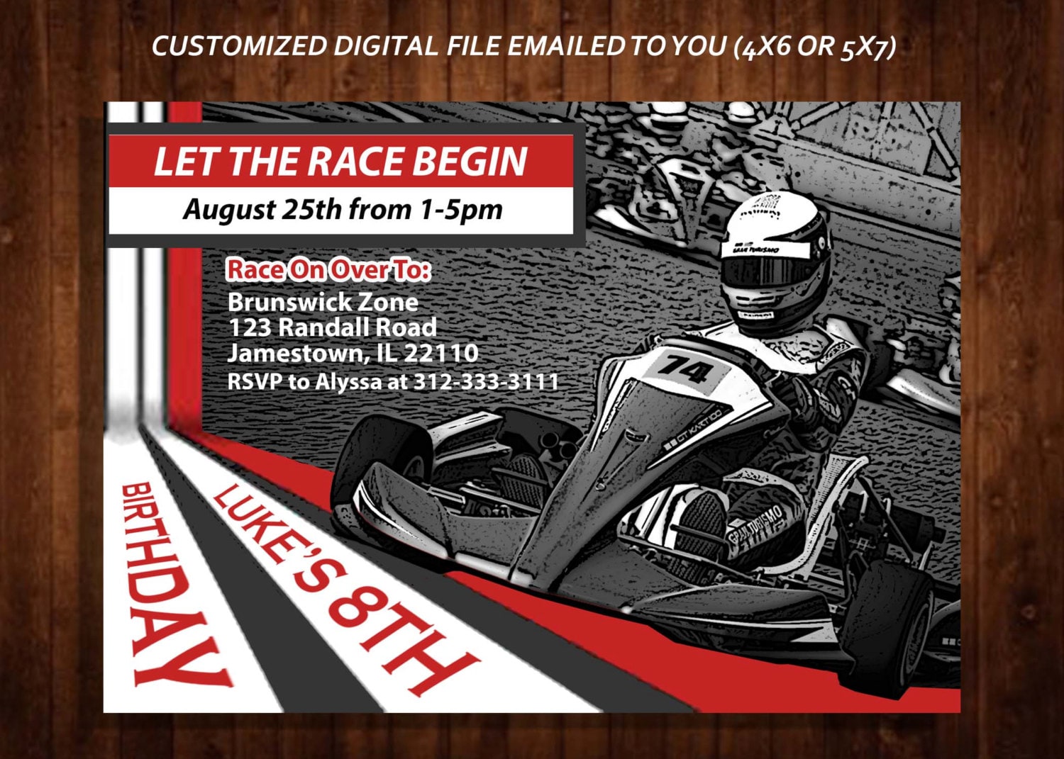 RACING Themed Birthday Party Invitation, Gokart Party Invitation, Kids ...