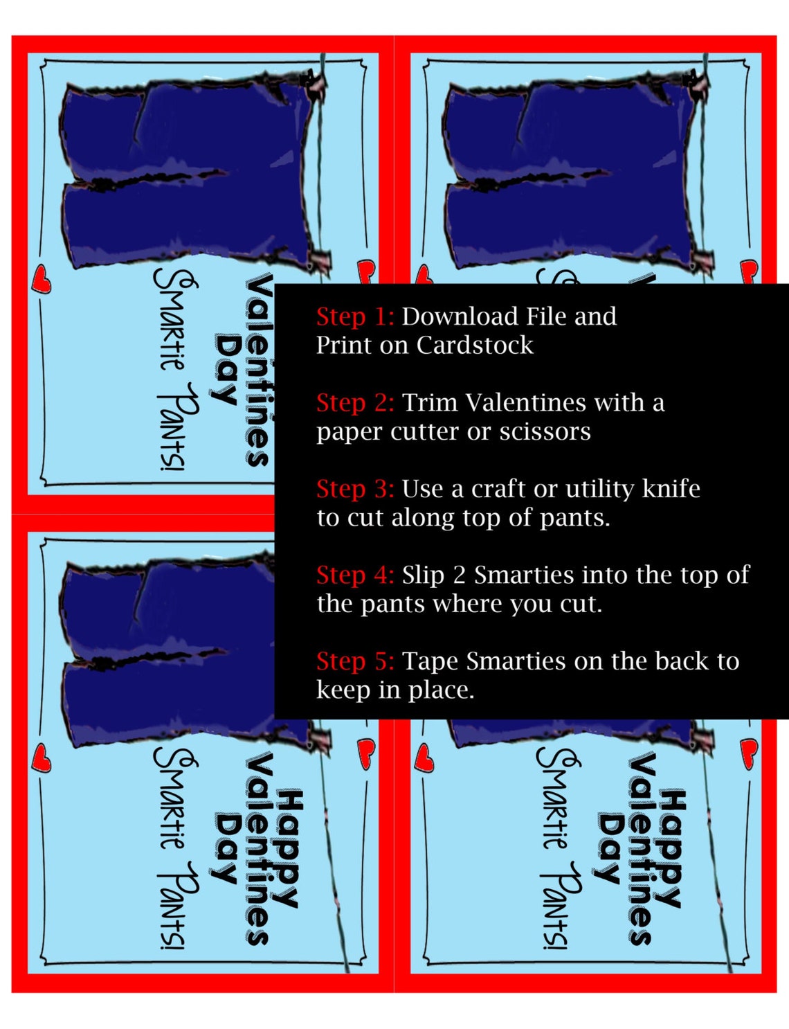 INSTANT DOWNLOAD Smartie Pants Valentines, Valentine's Day Kids School ...