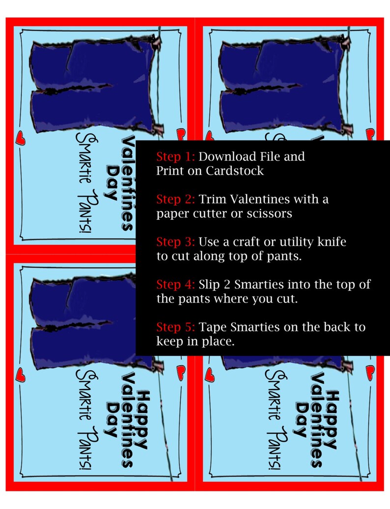 INSTANT DOWNLOAD Smartie Pants Valentines, Valentine's Day Kids School ...