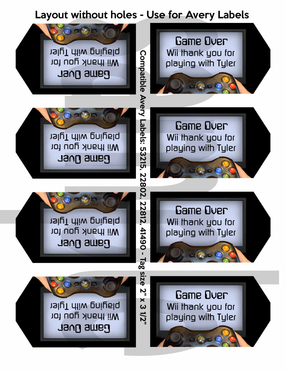 VIDEO GAME Custom Thank You or Message Tags, Customize Using Sample ...