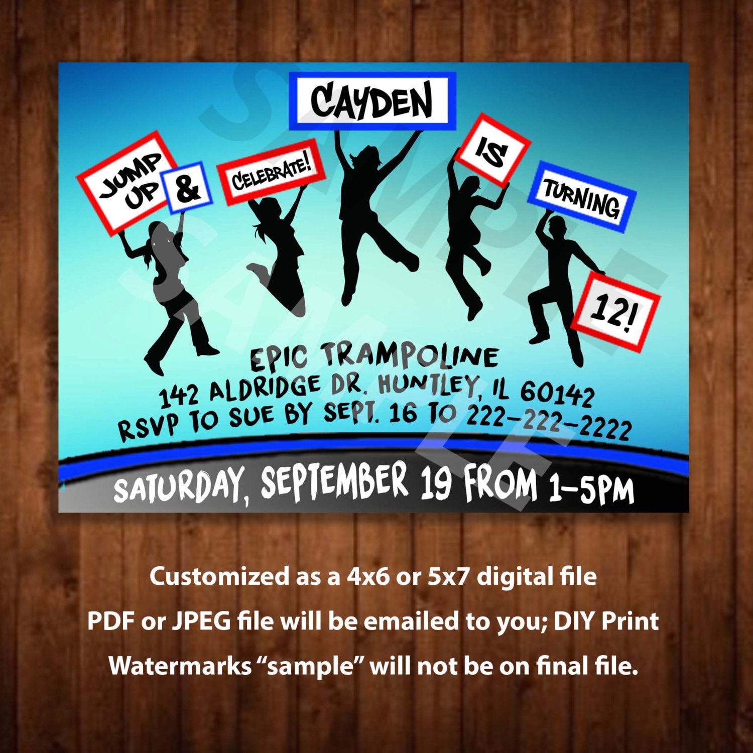 TRAMPOLINE Themed Birthday Invitation, Bouncy House Jumping Party ...