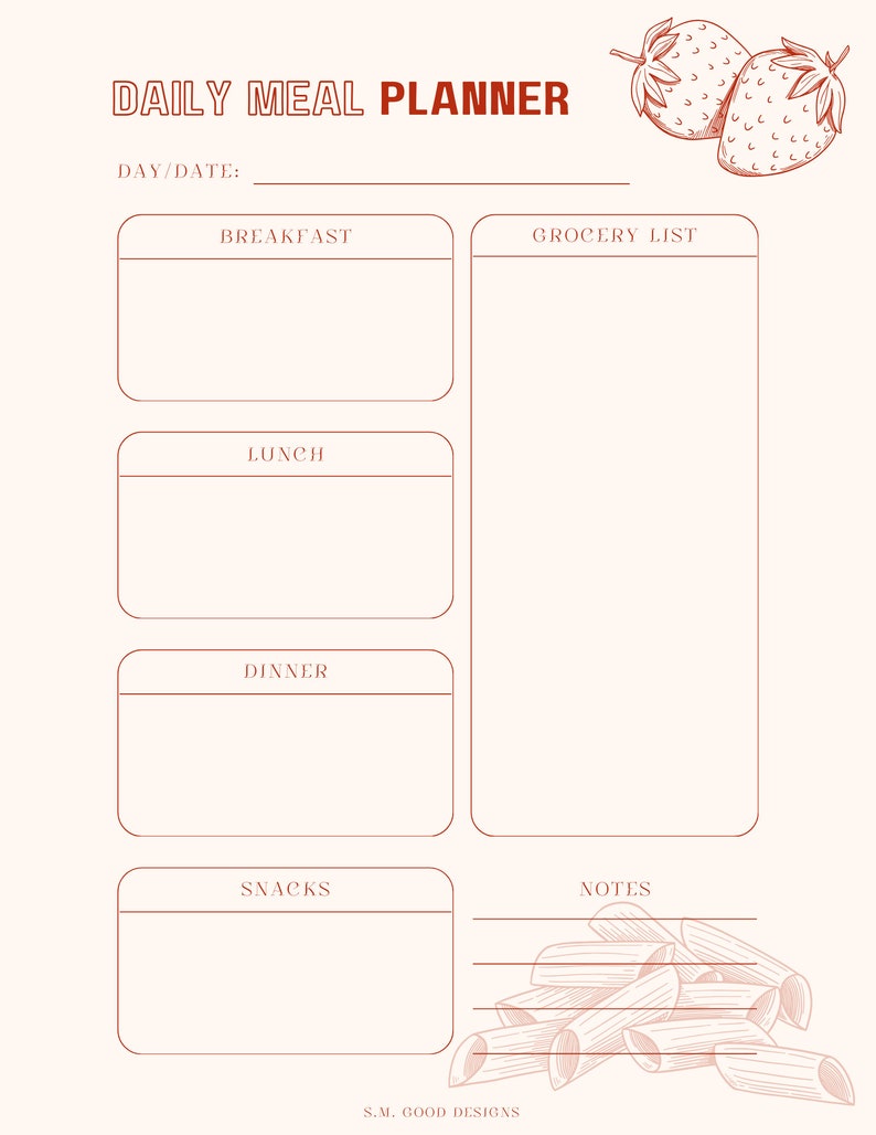 Meal Planner Printable, Weekly Food Diary, Meal Tracker, Food Journal ...