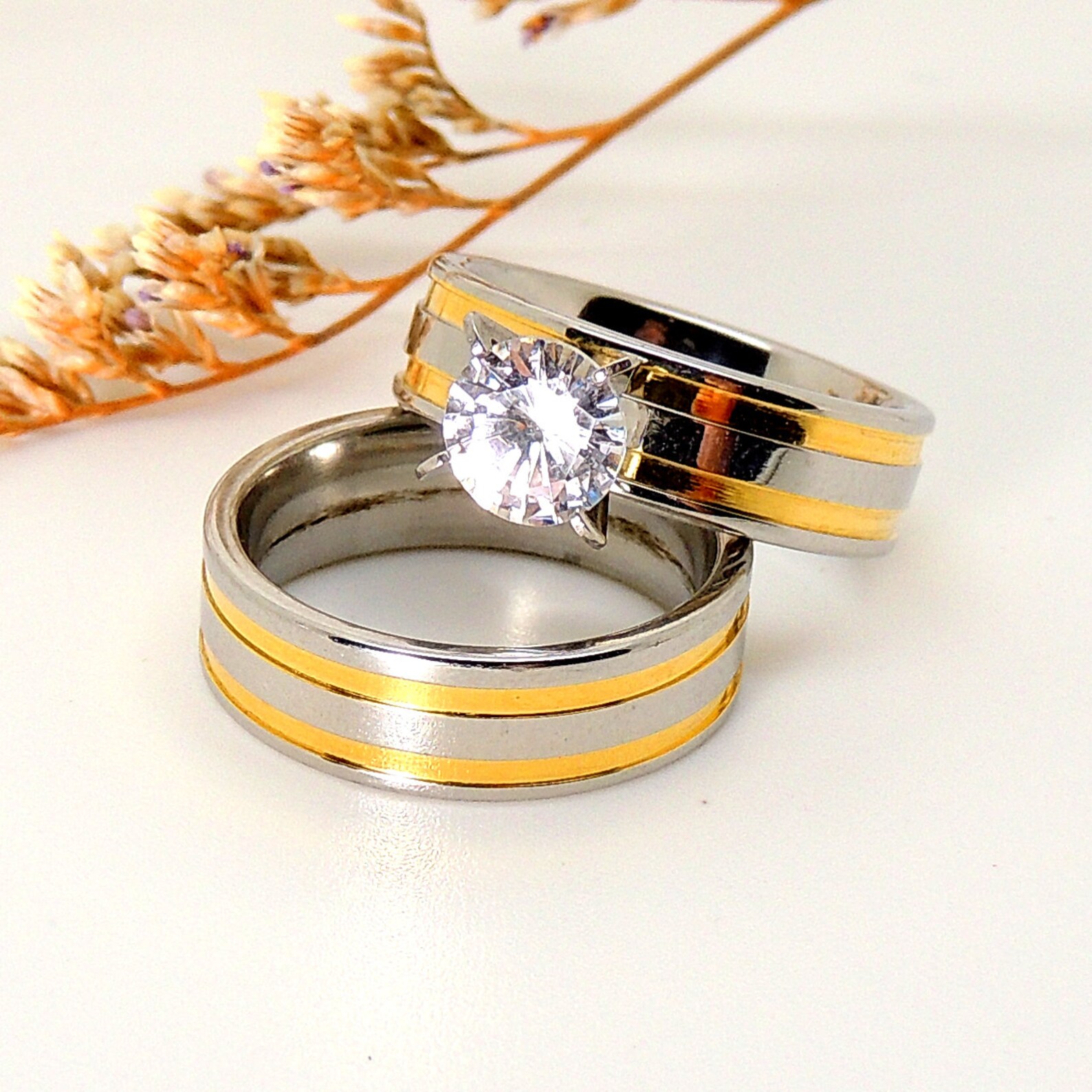 Fawn Bridal Set Stainless Steel Engagement Ring Band Women - Etsy