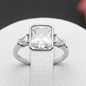 Genesis Engagement Ring Sterling Silver Baguette Cz Womens - Etsy