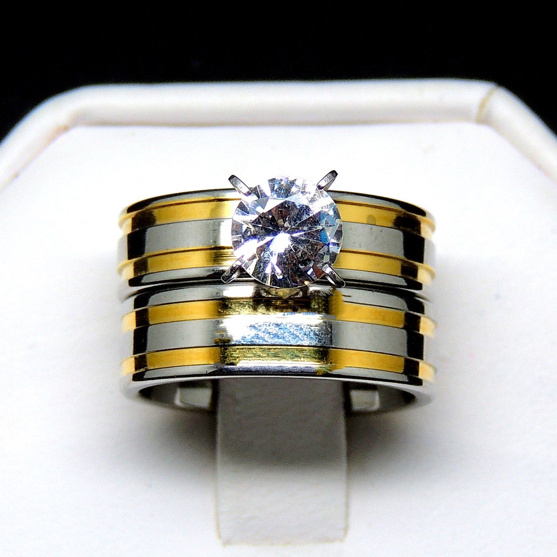 Fawn Bridal Set Stainless Steel Engagement Ring Band Women - Etsy